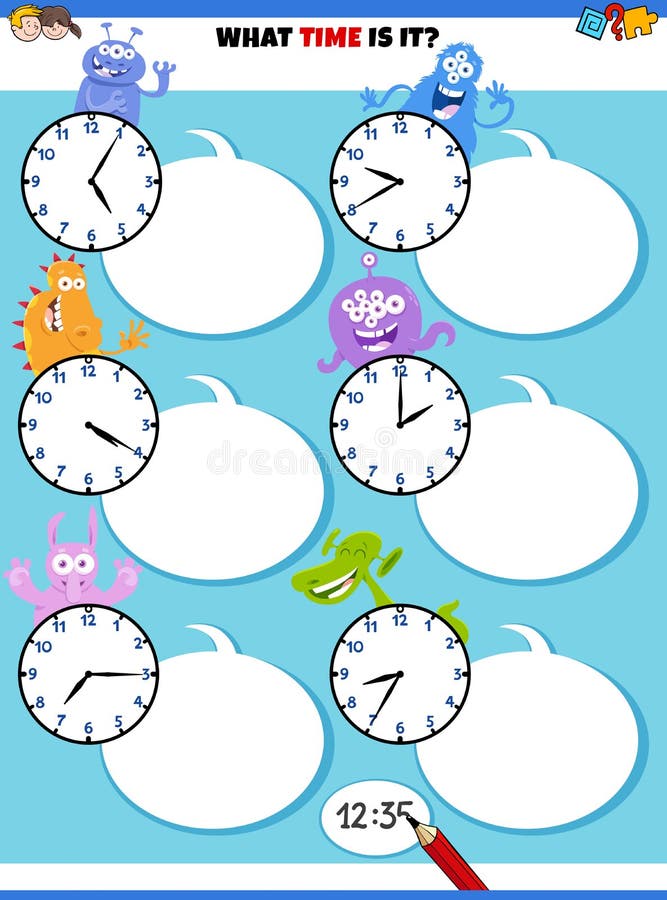 Telling Time Educational Task with Fantasy Characters Stock Vector ...