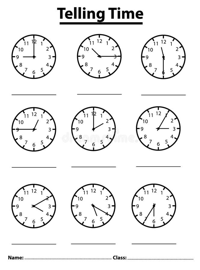Telling Time Worksheet for Pre School Kids. Game for Child Stock Vector ...