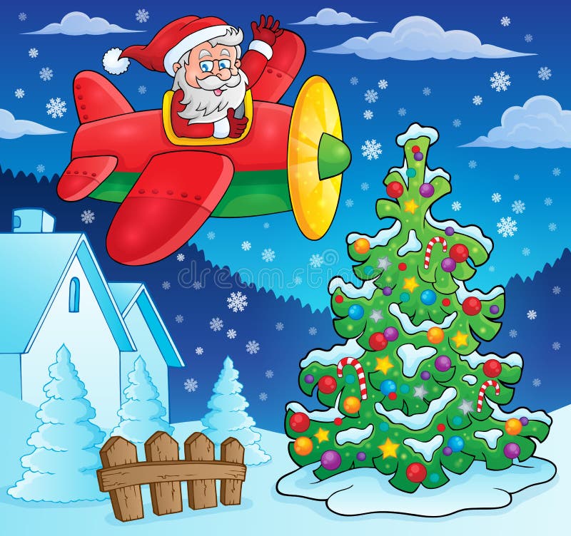 Tema Santa Claus Di Natale in Aereo Illustrazione Vettoriale ...