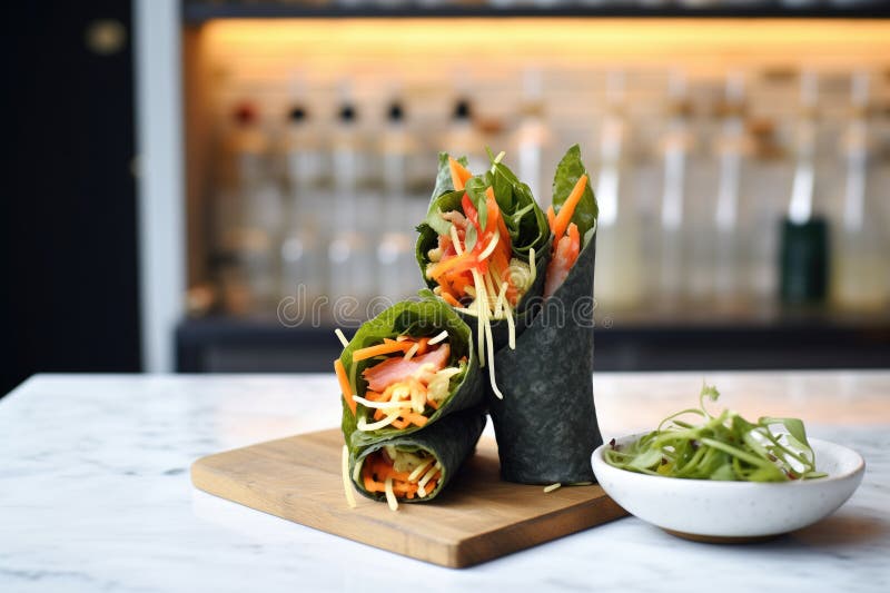 Temaki Hand Rolls in a Stand with Spicy Mayo on the Side Stock Photo ...