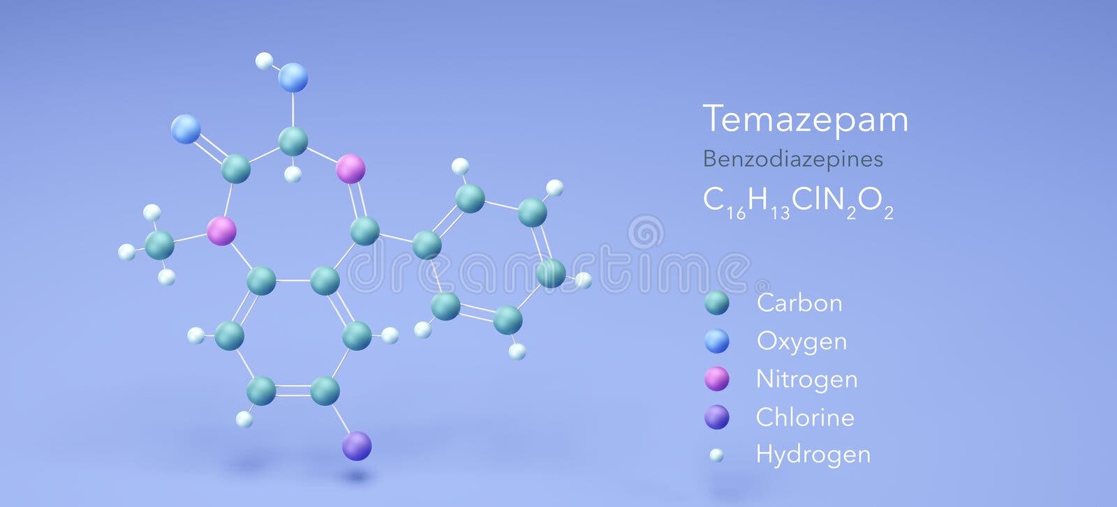 Temazepam Molecular Structure 3d, Flat Model, Benzodiazepine ...