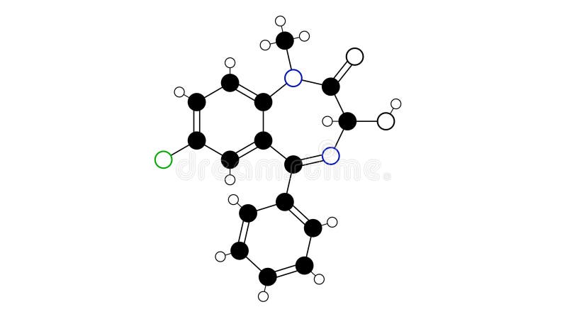 Temazepam Molecule, Structural Chemical Formula, Ball-and-stick Model ...