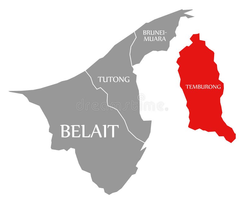 Temburong State and Regions Map Highlighted on Brunei Map Stock Vector ...