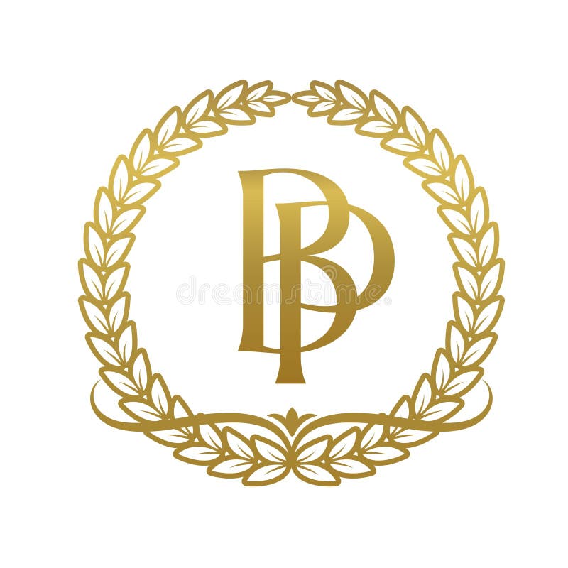 BP Letter Logo with Gold Laurel Wreath. Stock Vector - Illustration of ...