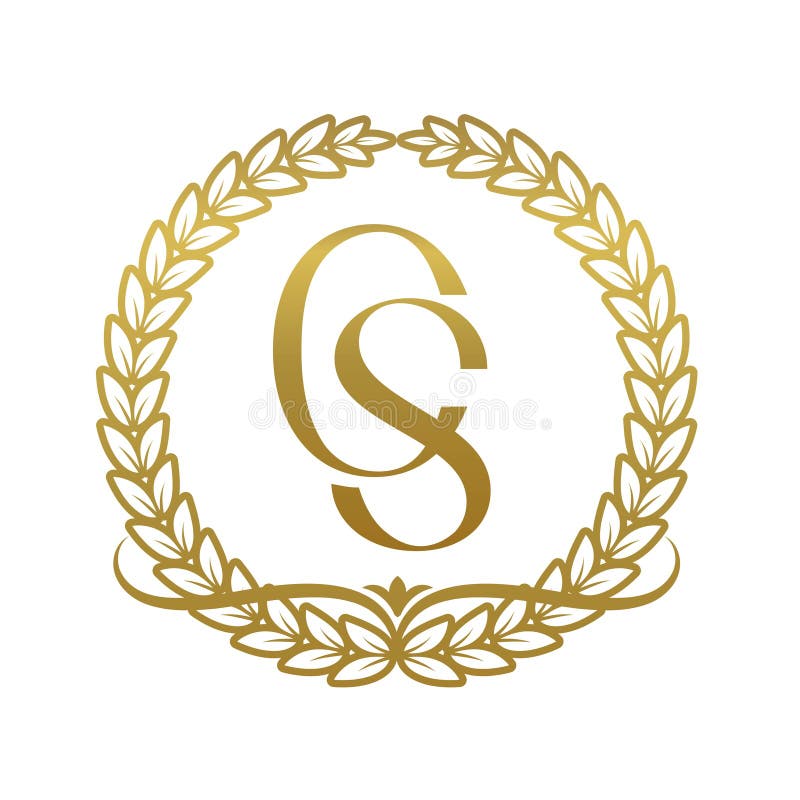 CS Letter Logo with Gold Laurel Wreath. Stock Vector - Illustration of ...