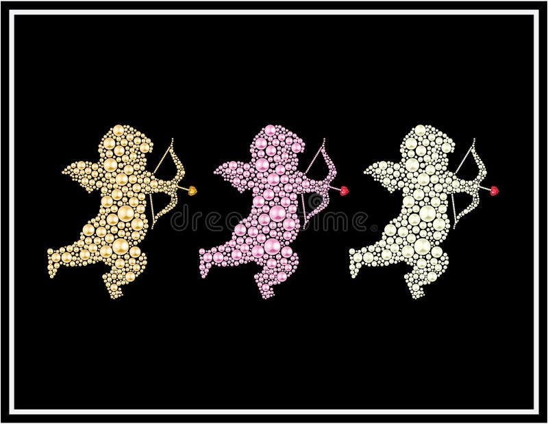 Cupid Set Made with Pearl and Diamond Rhinestone Stock Illustration ...