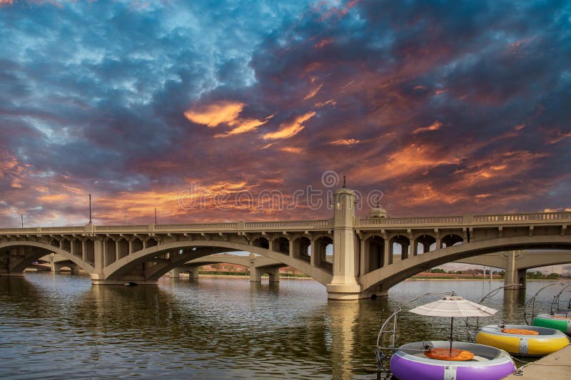 The Tempe Bridge Over the Salt River at Tempe Beach Park in Tempe ...