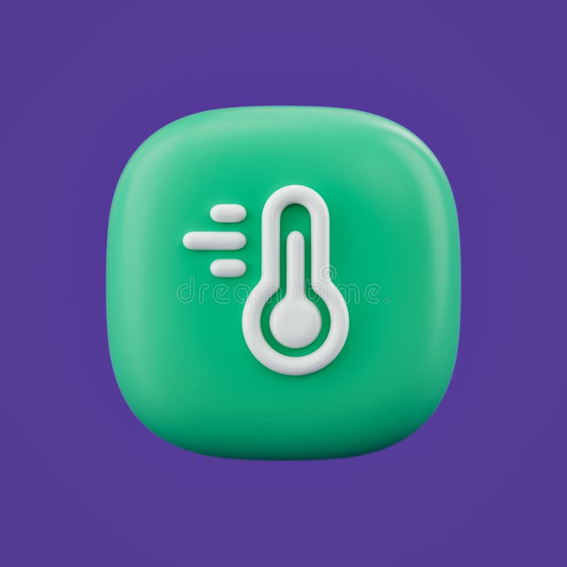 Temperature 3d Icon on a Green Button, Outline Energy and Environment ...