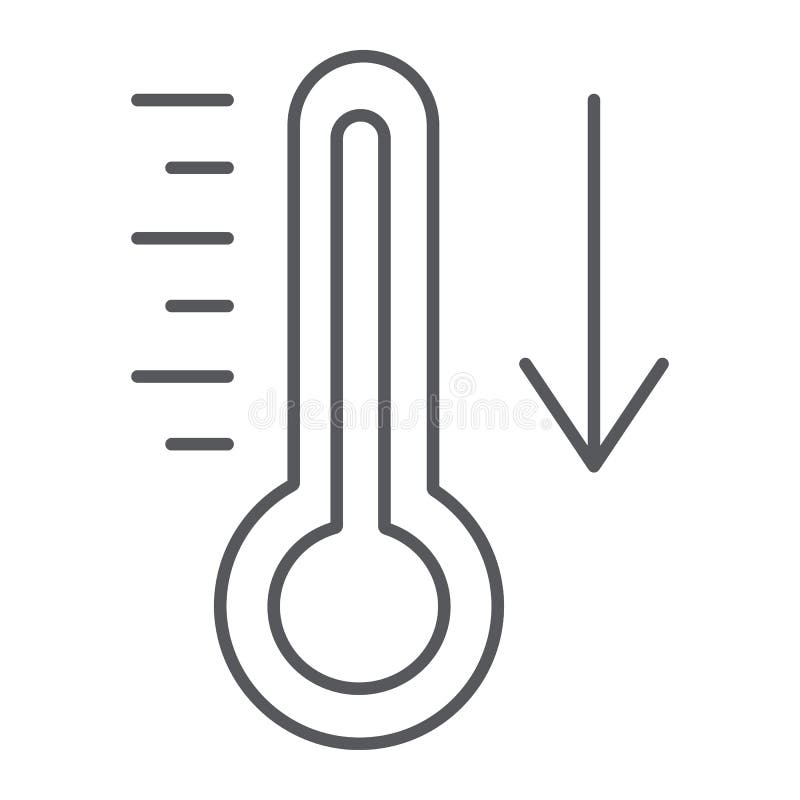 Temperature Falling Thin Line Icon, Thermometer and Forecast, Cold ...