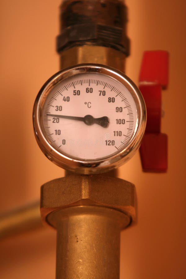 Temperature Gauge Mounted On The Heating Pipes Stock Photo - Image of ...