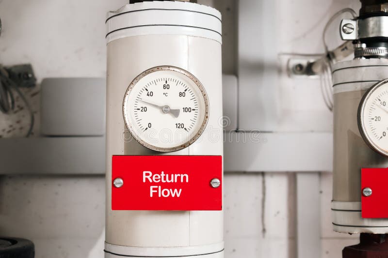 Temperature Gauge on Return Flow Pipe of Heating System in Building ...