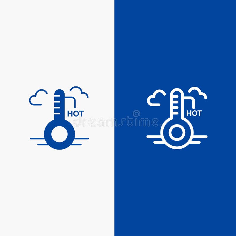 Temperature, Hot, Weather, Update Line and Glyph Solid Icon Blue Banner ...