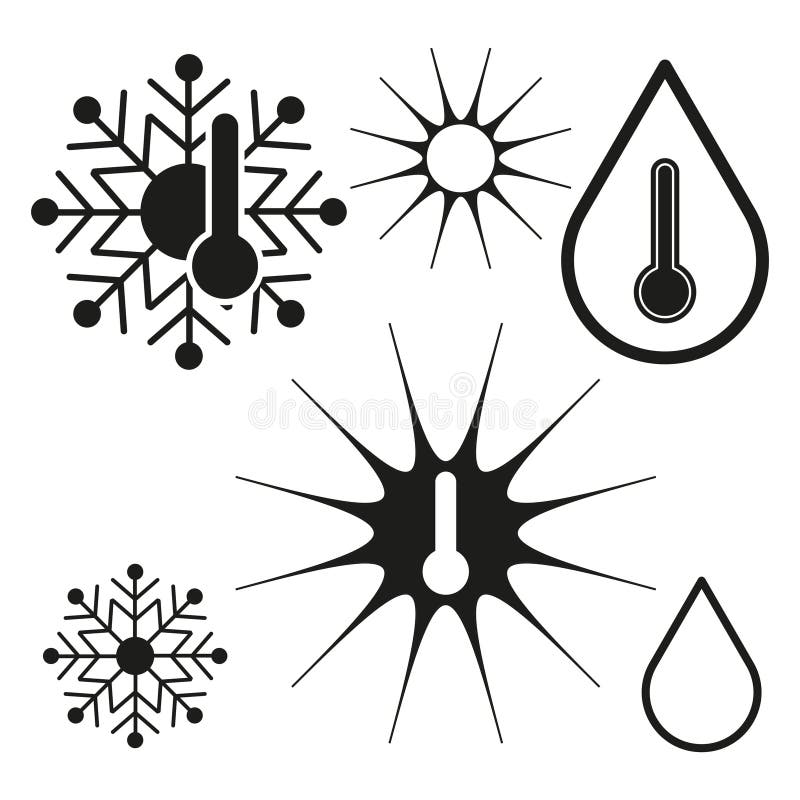 Temperature Icons. Weather Concept Elements. Snowflake and Sun. Droplet ...