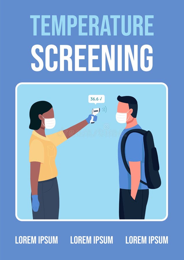 Temperature Screening Poster Flat Vector Template Stock Vector ...