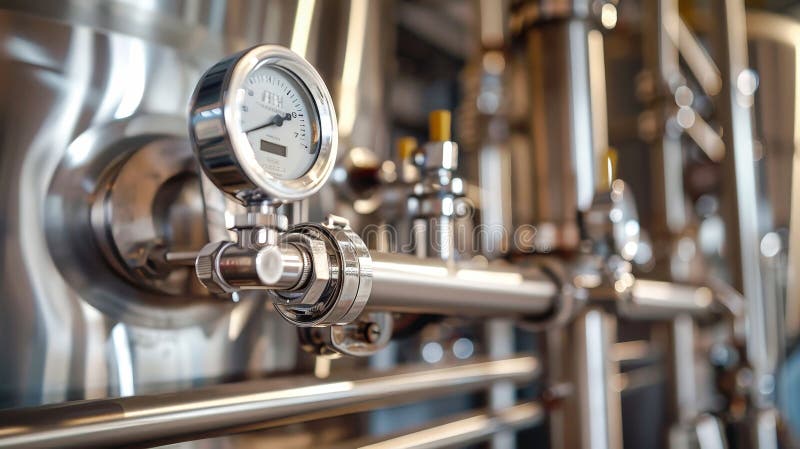 A Temperature Sensor Attached To a Stainless Steel Pipe in a Brewery ...