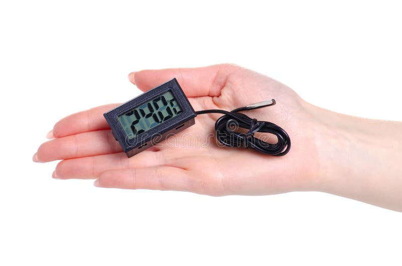 Temperature Sensor Display in Hand Stock Image - Image of instrument ...
