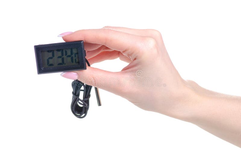 Temperature Sensor Display in Hand Stock Image - Image of instrument ...