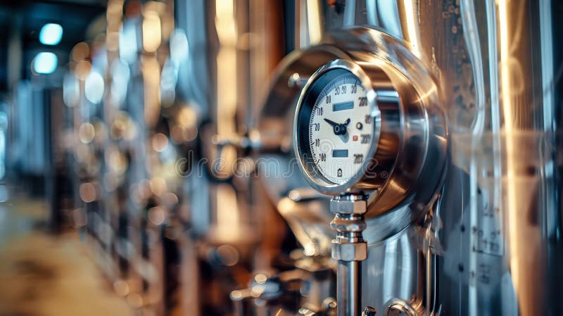 A Temperature Sensor Gauge Mounted on a Stainless Steel Tank in a ...