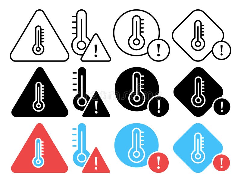 Temperature Warning Sign.Low & High Temperature Icon on Yellow Stock ...