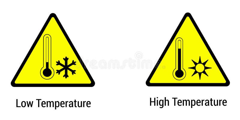 Temperature Warning Sign.Low & High Temperature Icon on Yellow Stock ...