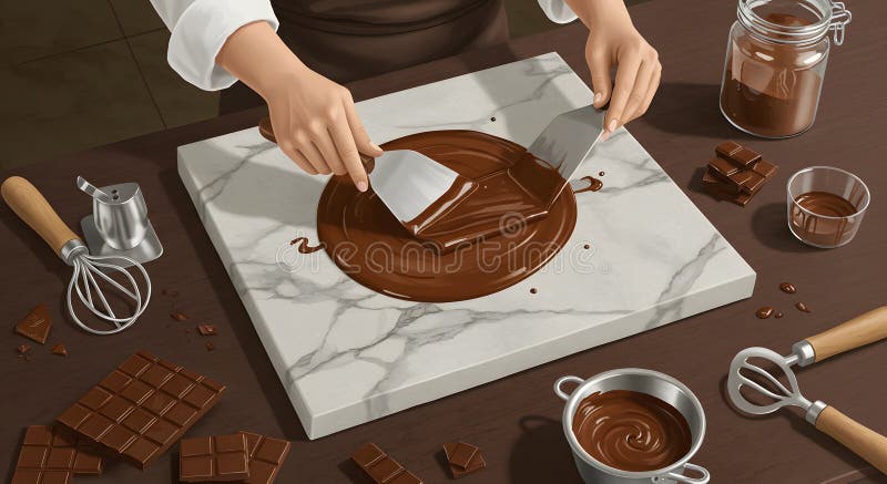 Tempering Chocolate Illustration with Spatula on Marble Slab for ...