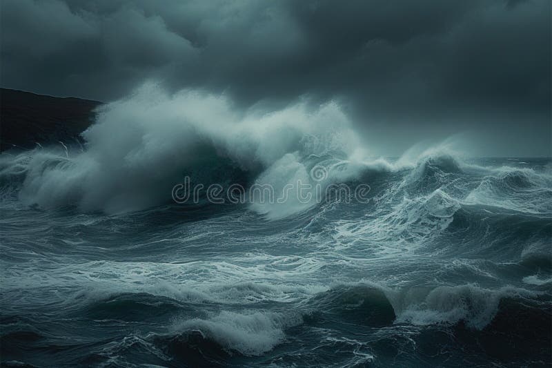 Tempestuous Waters Stormy Sea with Powerful Waves Crashing Dramatically ...