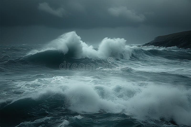 Tempestuous Waters Stormy Sea with Powerful Waves Crashing Dramatically ...