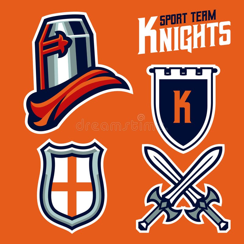 Templar Knight Sport Logo Style Set Object Stock Vector - Illustration ...