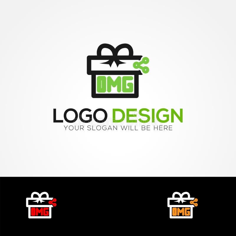 OMG Gift Box Logo Design stock vector. Illustration of corporate ...