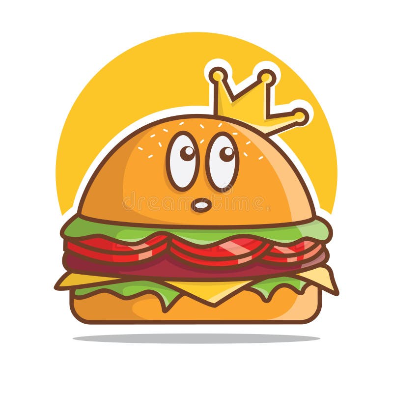 Cute Burger King Crown Burger Cartoon Logo Character Mascot ...