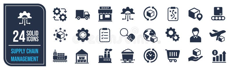 Supply Chain Management SCM Solid Icons Collection. Containing ...