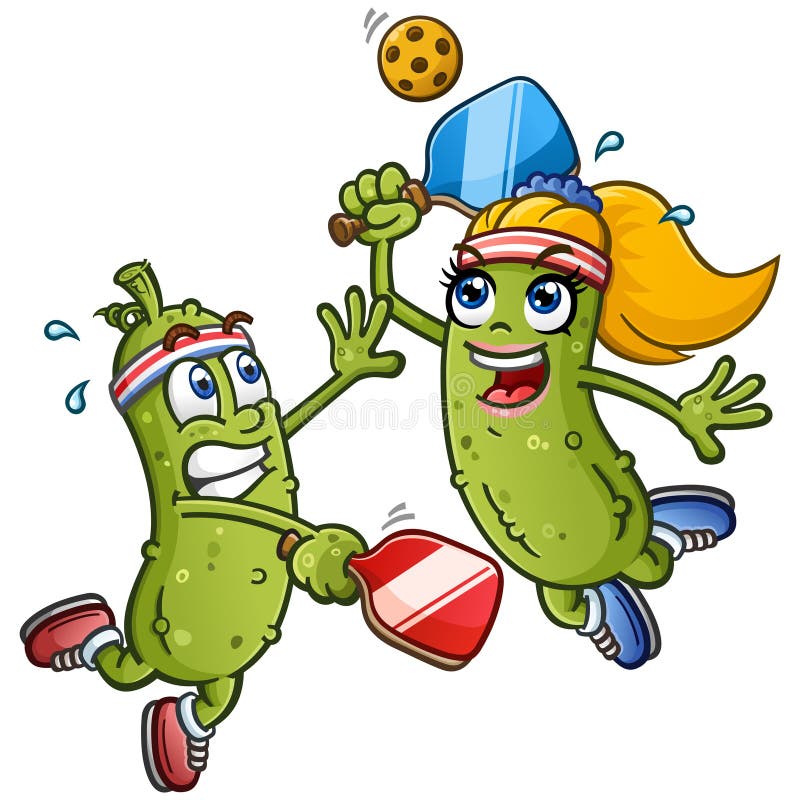 Intense Pickleball Cartoon Match and the Woman is Winning Stock Vector ...