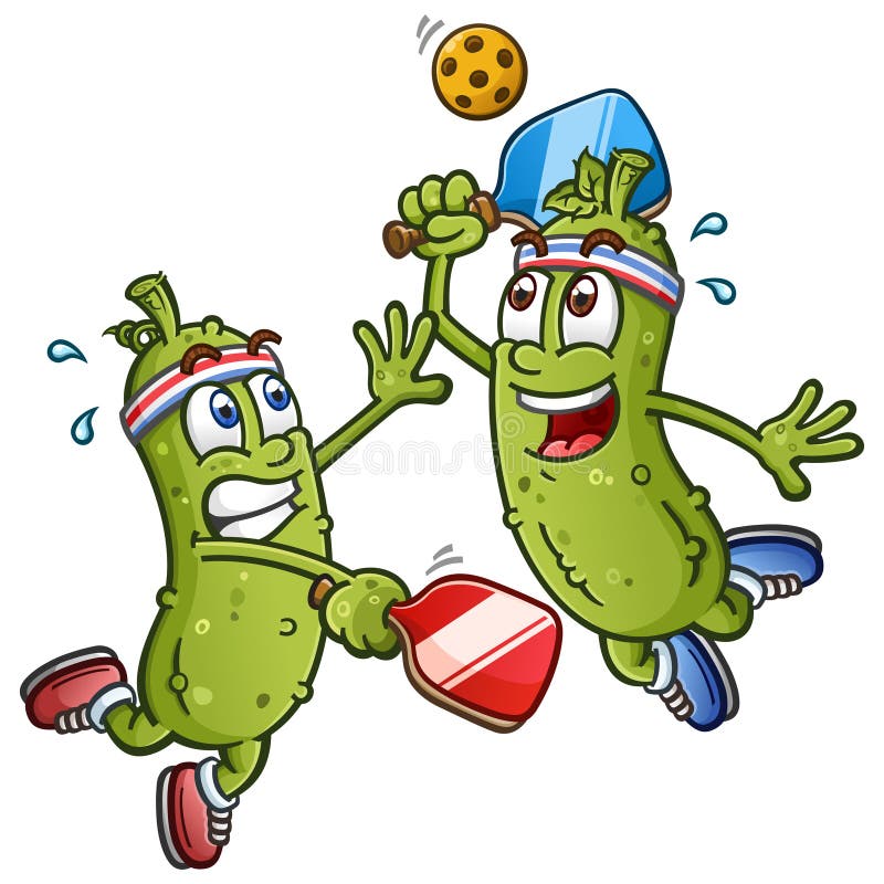 Two Pickle Cartoons Engaged in a Fierce Pickleball Match Stock Photo ...