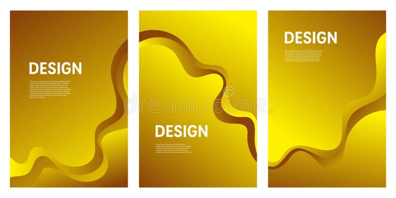 Abstract Background Set with Yellow and Gold Wavy Shapes Flowing and ...