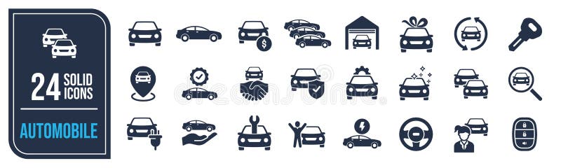 Automobile Solid Icons Collection. Containing Car Dealer, Keyless ...