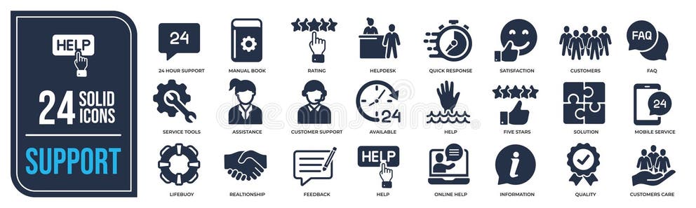 Support Solid Icons Collection. Containing Customer Service, Help, Help ...