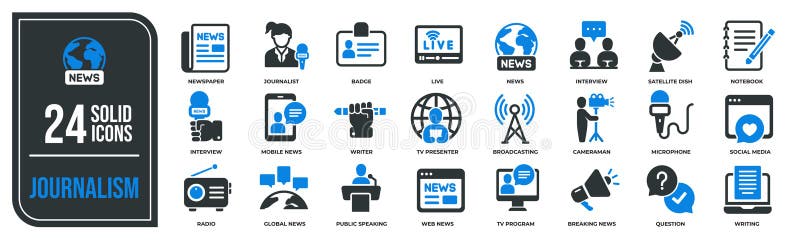 Journalism Solid Icons Collection. Containing Customer Press, News ...