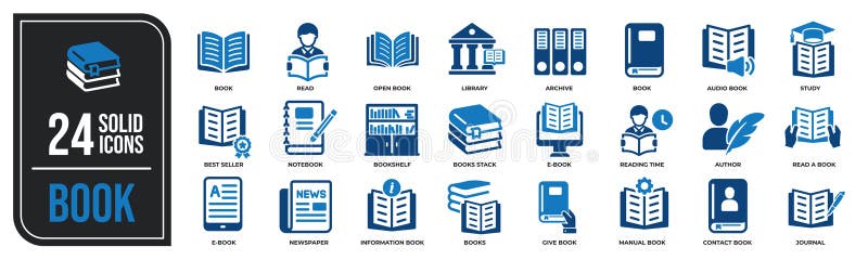 Book Solid Icons Collection. Containing Open Book, Library, Journal ...