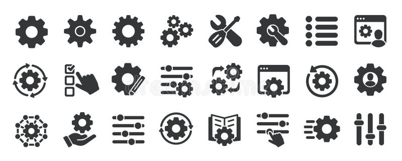 Settings Glyph Solid Icons Collection. Containing Configuration, Maintenance, Service, Tools ...