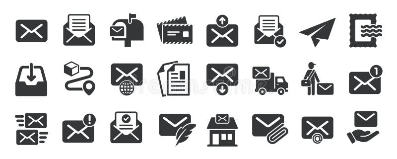 Mailing Glyph Solid Icons Collection. Containing Mail, Email, Letter ...