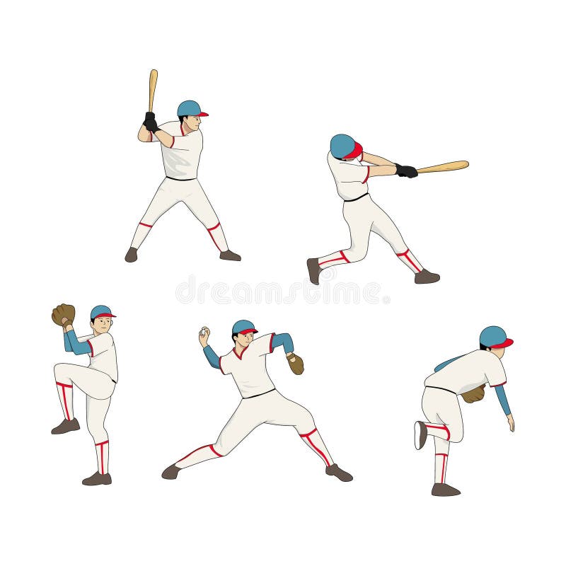 Set of Athlete Baseball Player Vector Illustration Stock Vector ...