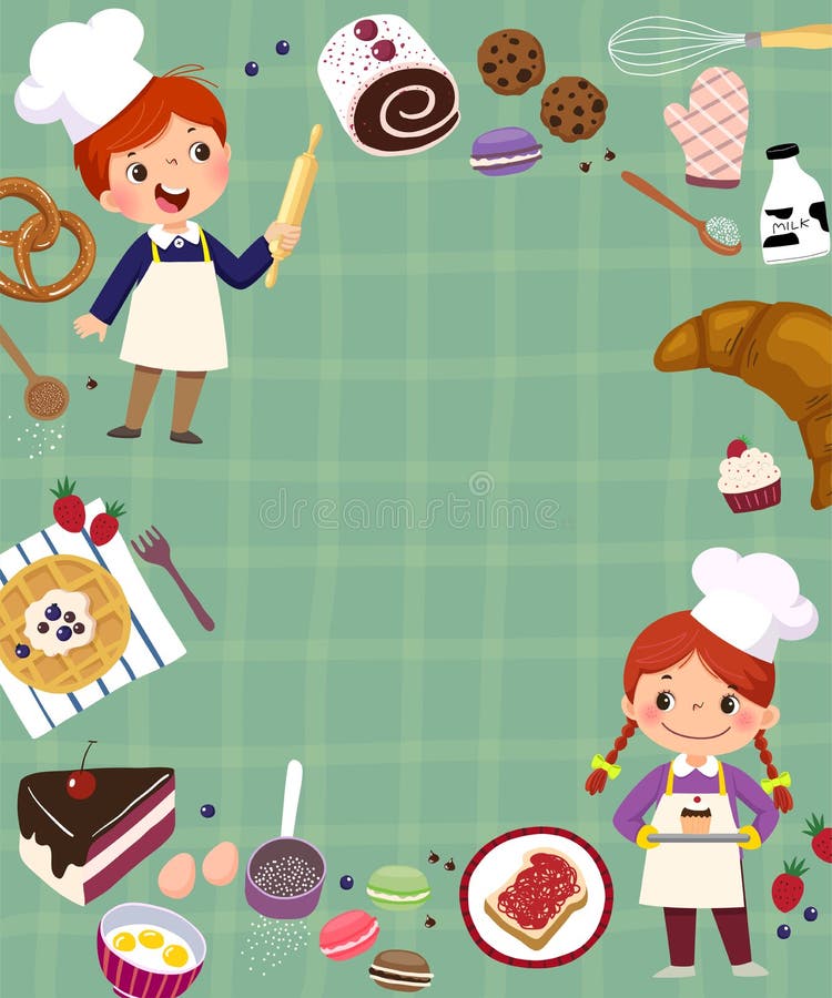 Template for Advertising Background in Baking Concept with Two Kid ...