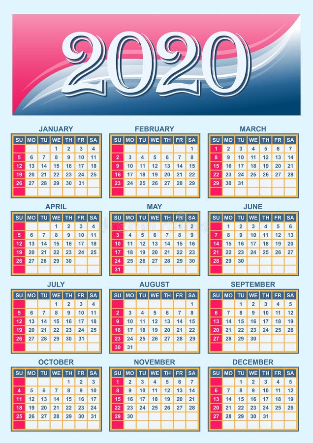 American Calendar Grid for 2020 Stock Vector - Illustration of office ...