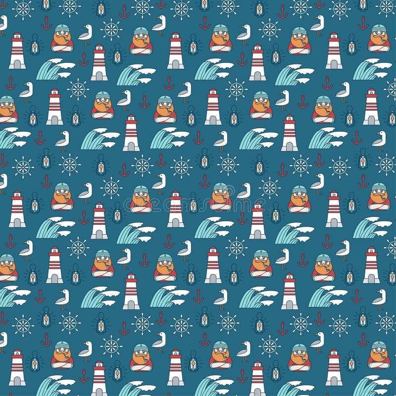 Maritime Seamless Pattern. Vector Children`s Background or Fabric ...