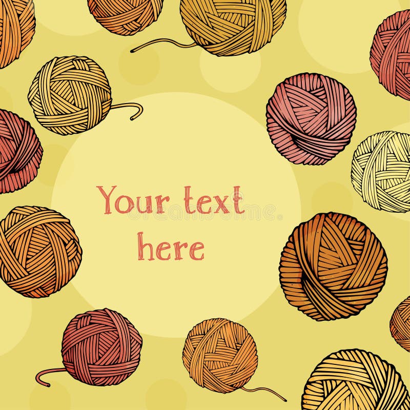 Template with Balls of Wool for Knitting. Vector Illustration in Sketch ...