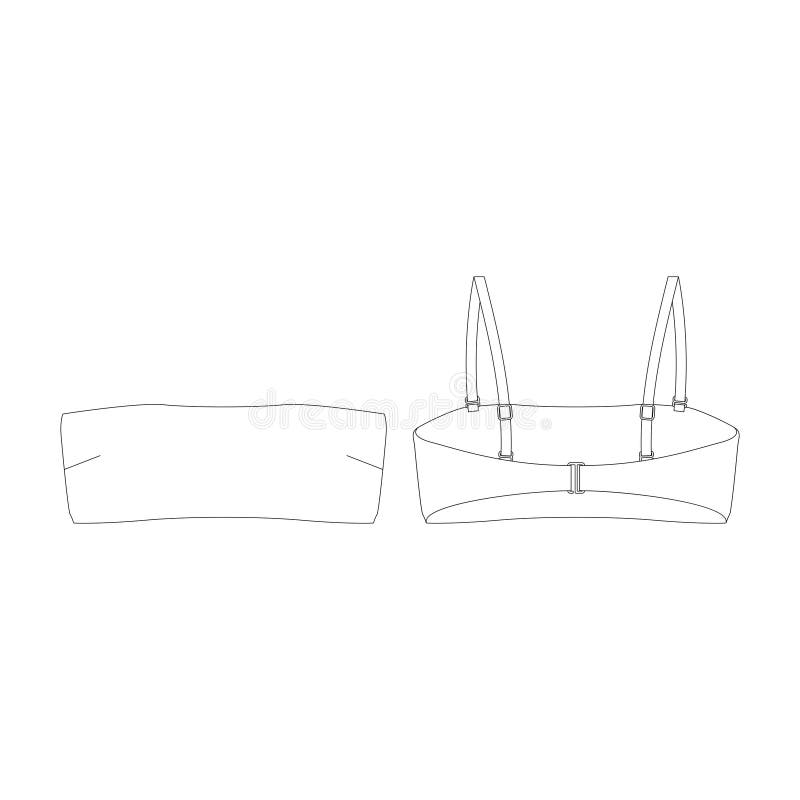 Template Bandeau Bikini Top Vector Flat Design Outline Clothing Collection Stock Vector