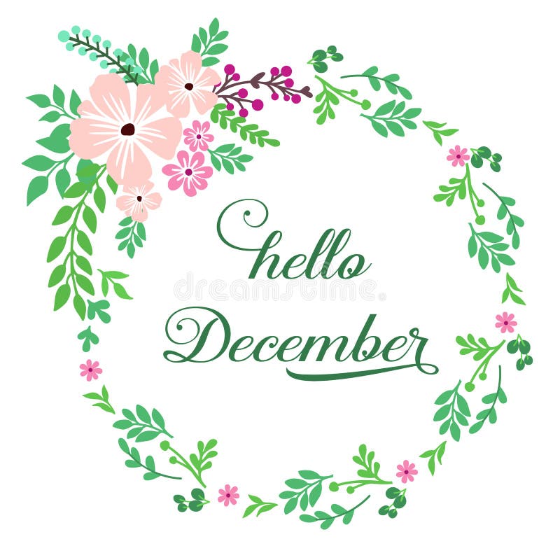 Template Banner Hello December, with Sketch Leaf Flower Frame Vintage ...