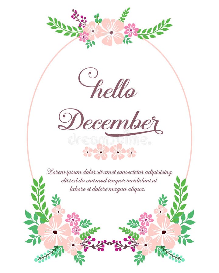 Template Banner Hello December, with Sketch Leaf Flower Frame Vintage ...