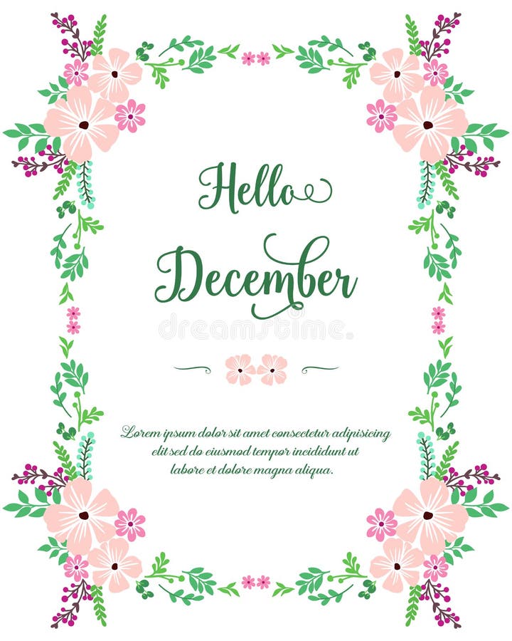 Template Banner Hello December, with Sketch Leaf Flower Frame Vintage ...