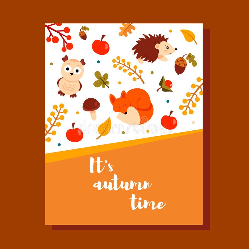 Autumn Cute Postcard. Template for Banner, Poster or Postcard. Vector ...